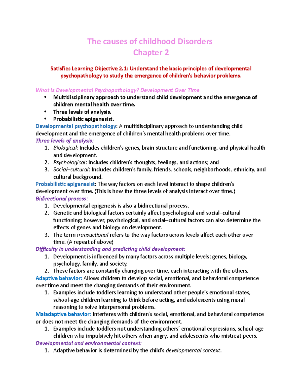Chapter 2- The Causes of Childhood Disorders - The causes of childhood ...