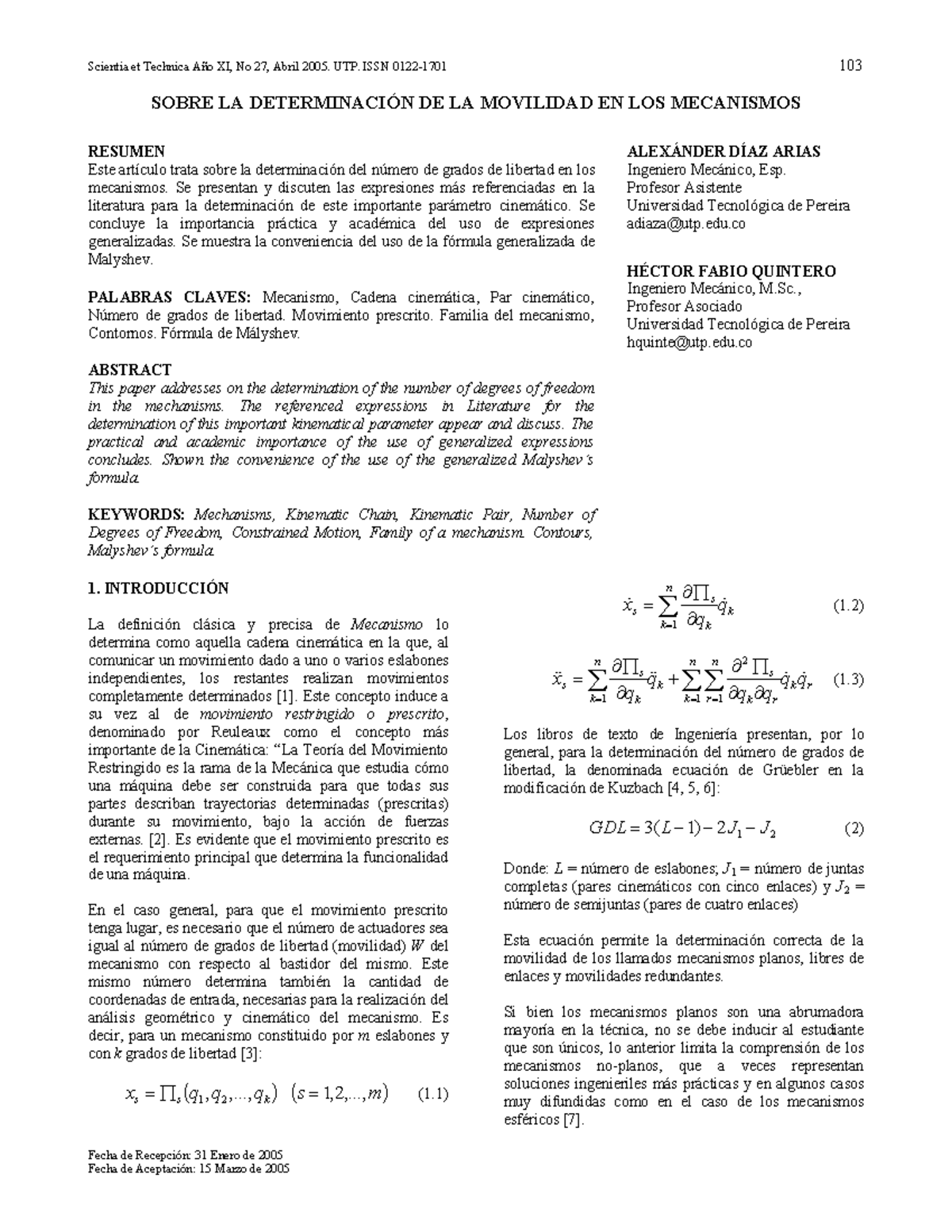 Dialnet- Sobreladeterminaciondelamovilidadenlosmecanismos-4838402 - Scientia et Technica Año XI ...