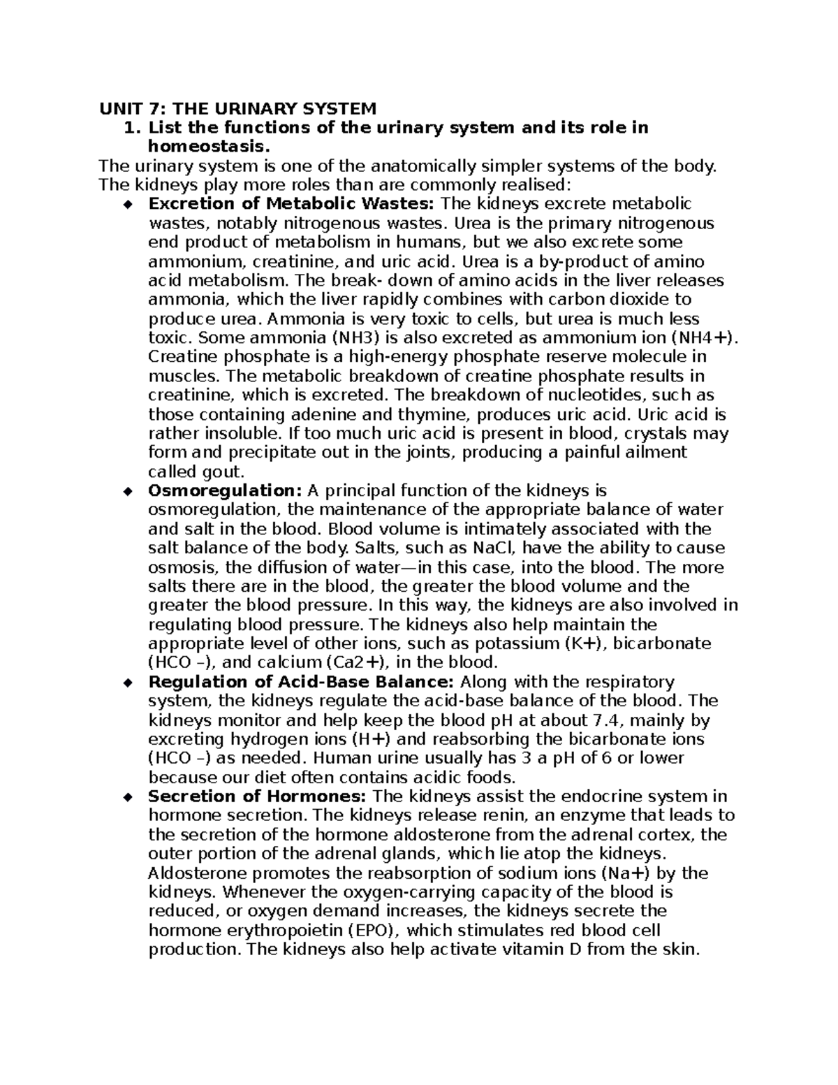 UNIT 7 & 8 - Major key summaries for unit 7 and 8! - Essentials of Anatomy & Physiology - UNIT 7 ...