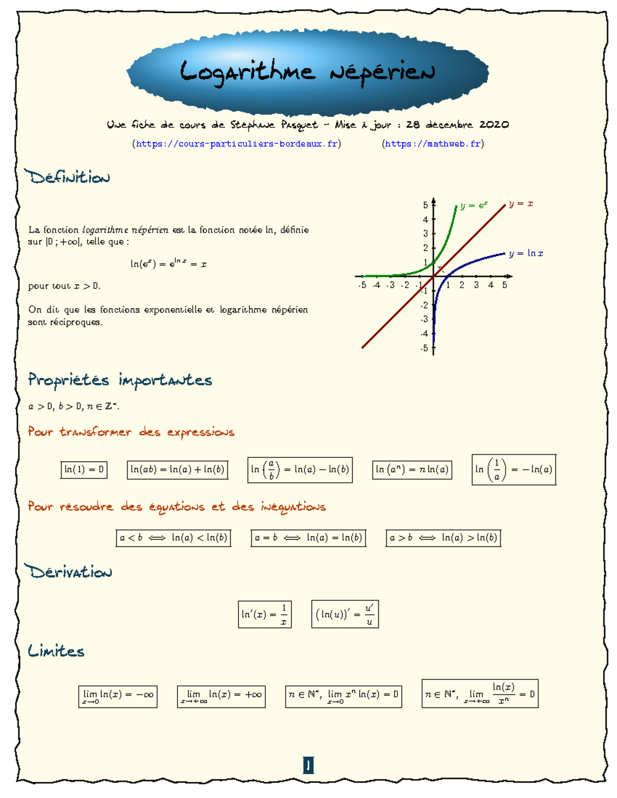Logarithme-neperien - Logarithme népérien Une fiche de cours de ...