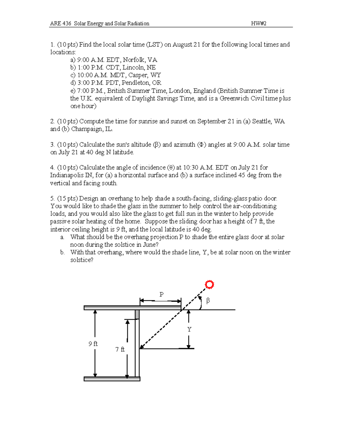 HW2 ABE436-2021 - This is the assignment - ARE 436 Solar Energy and ...