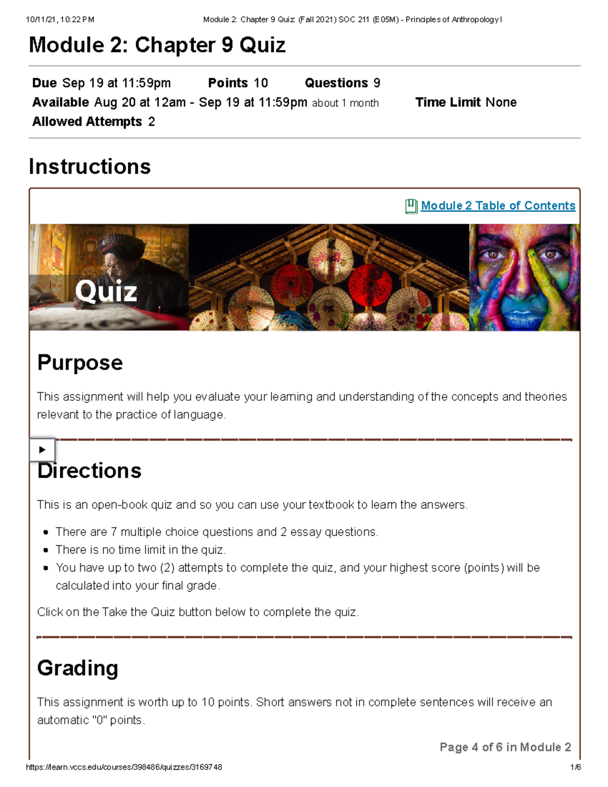 Module 2 Chapter 9 Quiz (Fall 2021) SOC 211 (E05M) - Principles of Anthropology I - Copy ...