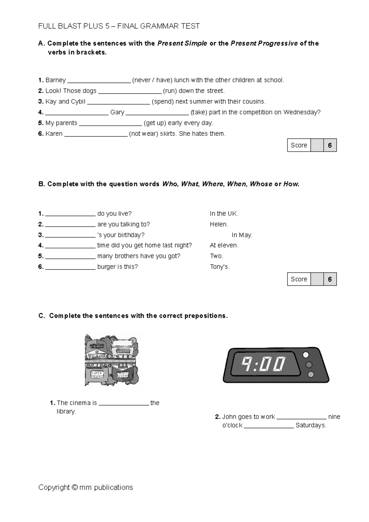 FULL Blast PLUS 5 UKR Grammar TEST Final Grammar TEST - A. Complete the ...