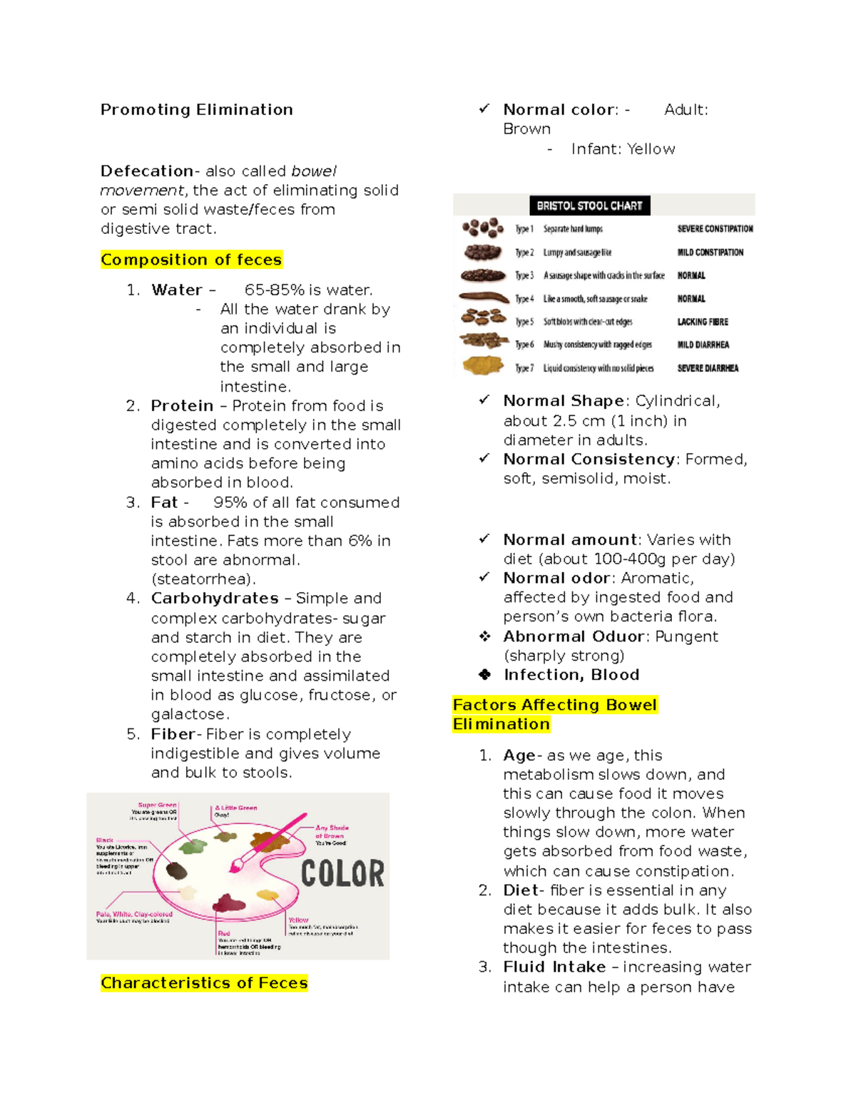 Elimination notes - Promoting Elimination Defecation- also called bowel ...