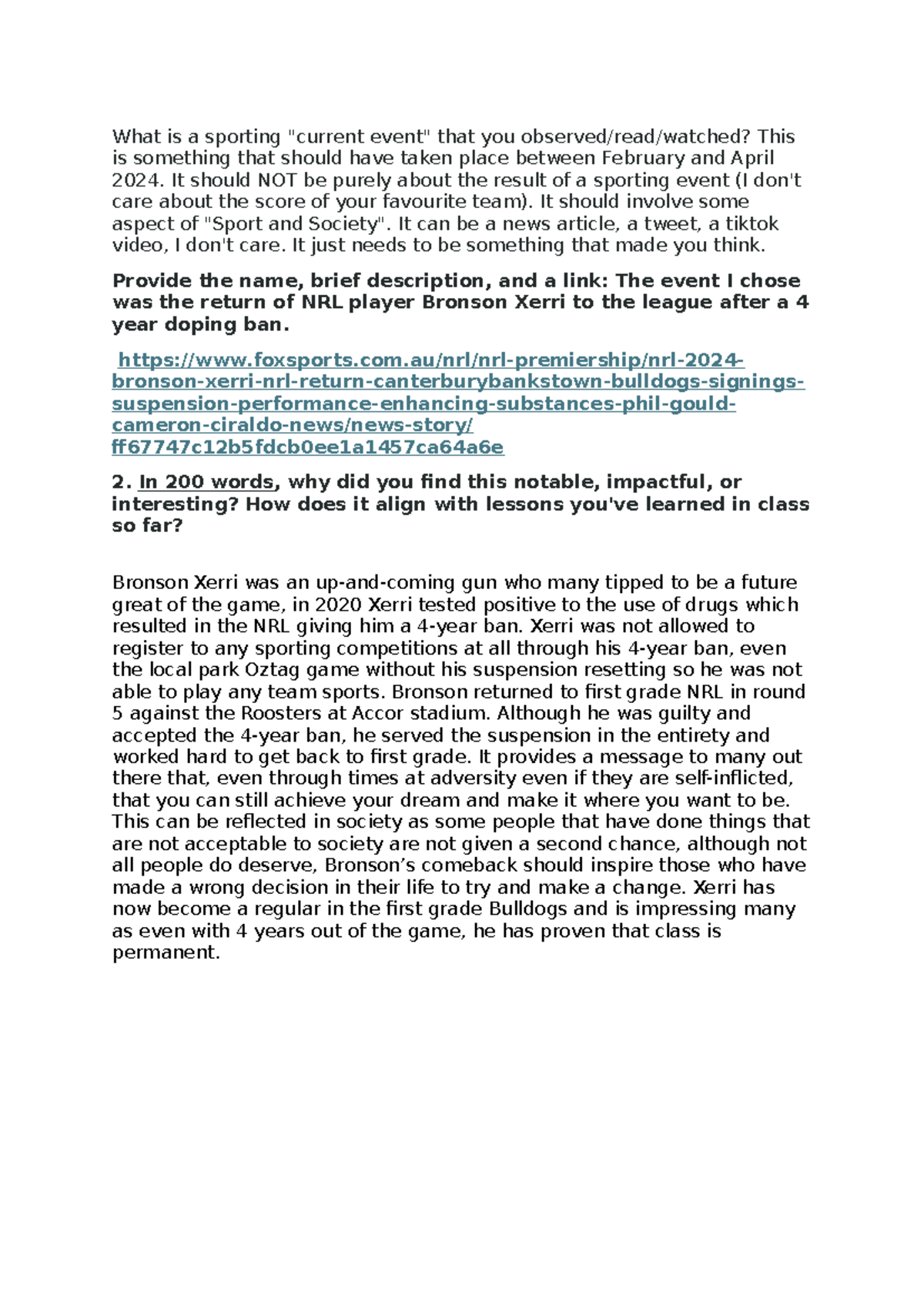 Footy reflection - What is a sporting "current event" that you observed ...