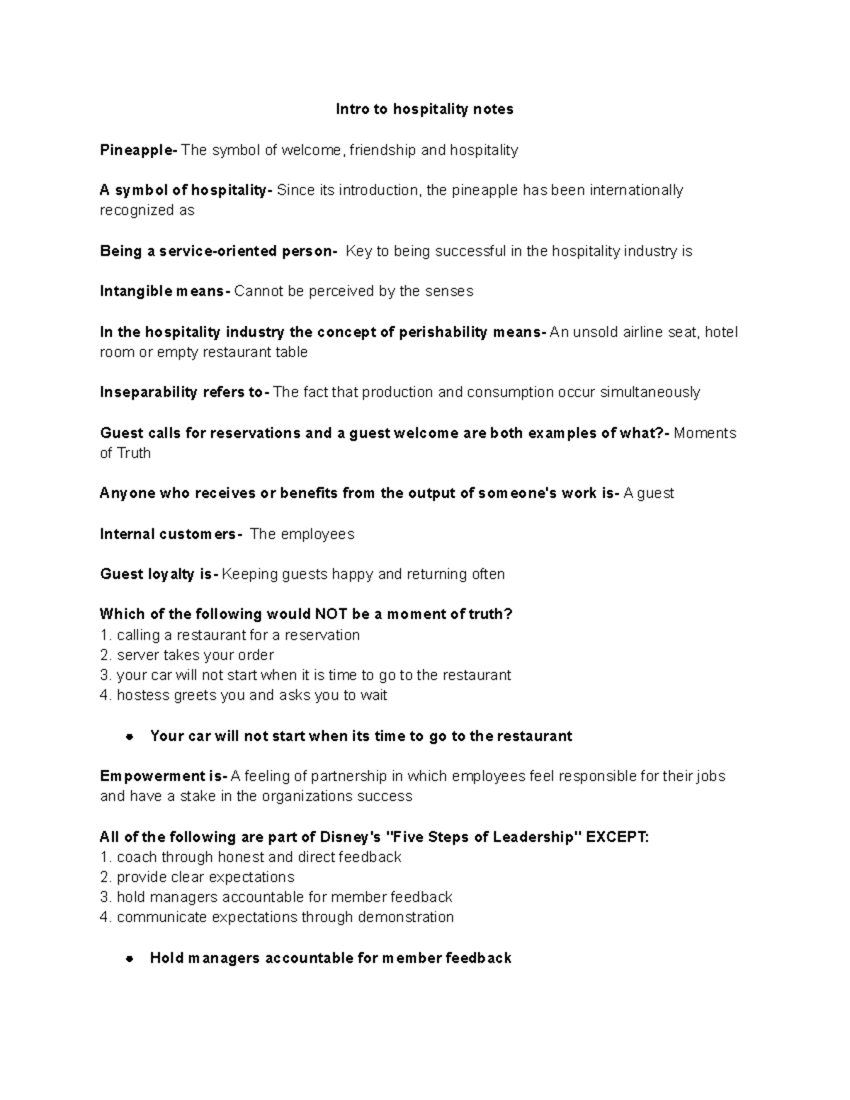 Hospitality terms 1 - Intro to hospitality notes Pineapple- The symbol ...