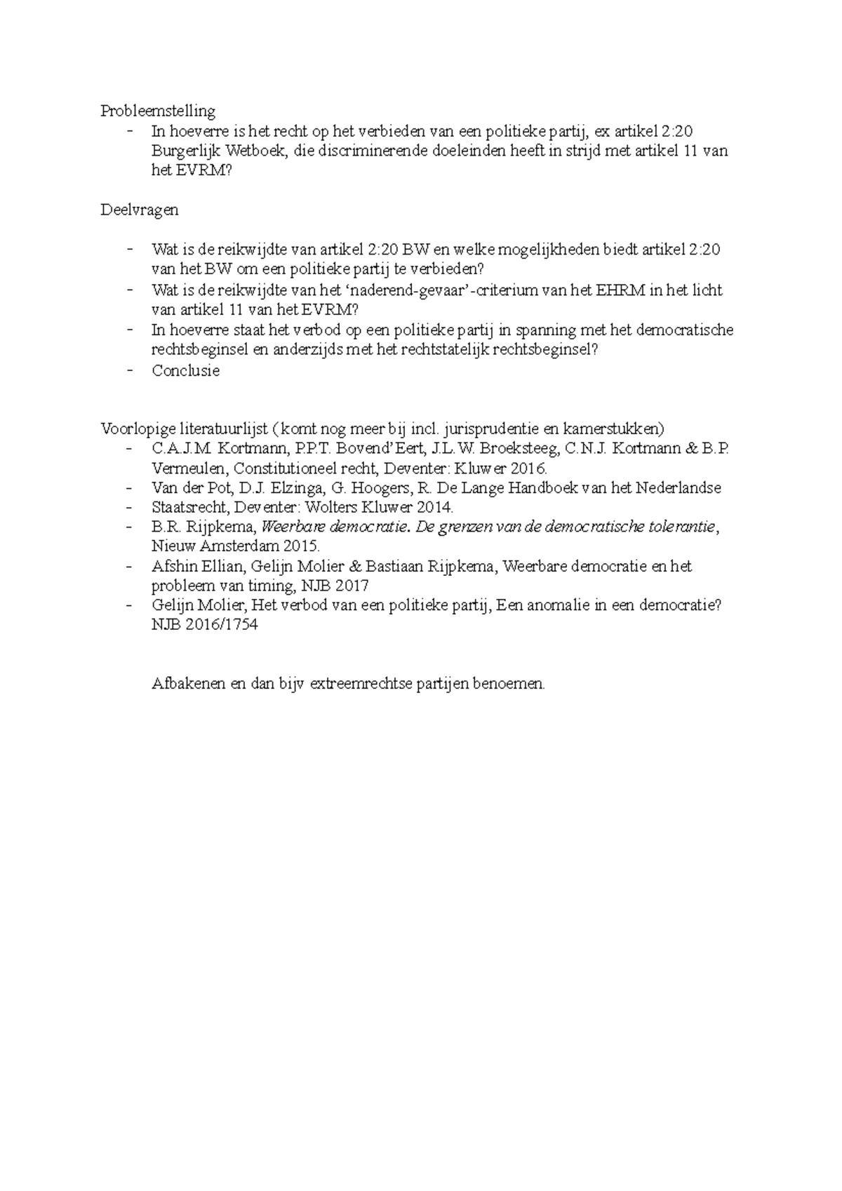 Opzet paper verbod politieke partijen - Probleemstelling - In hoeverre ...