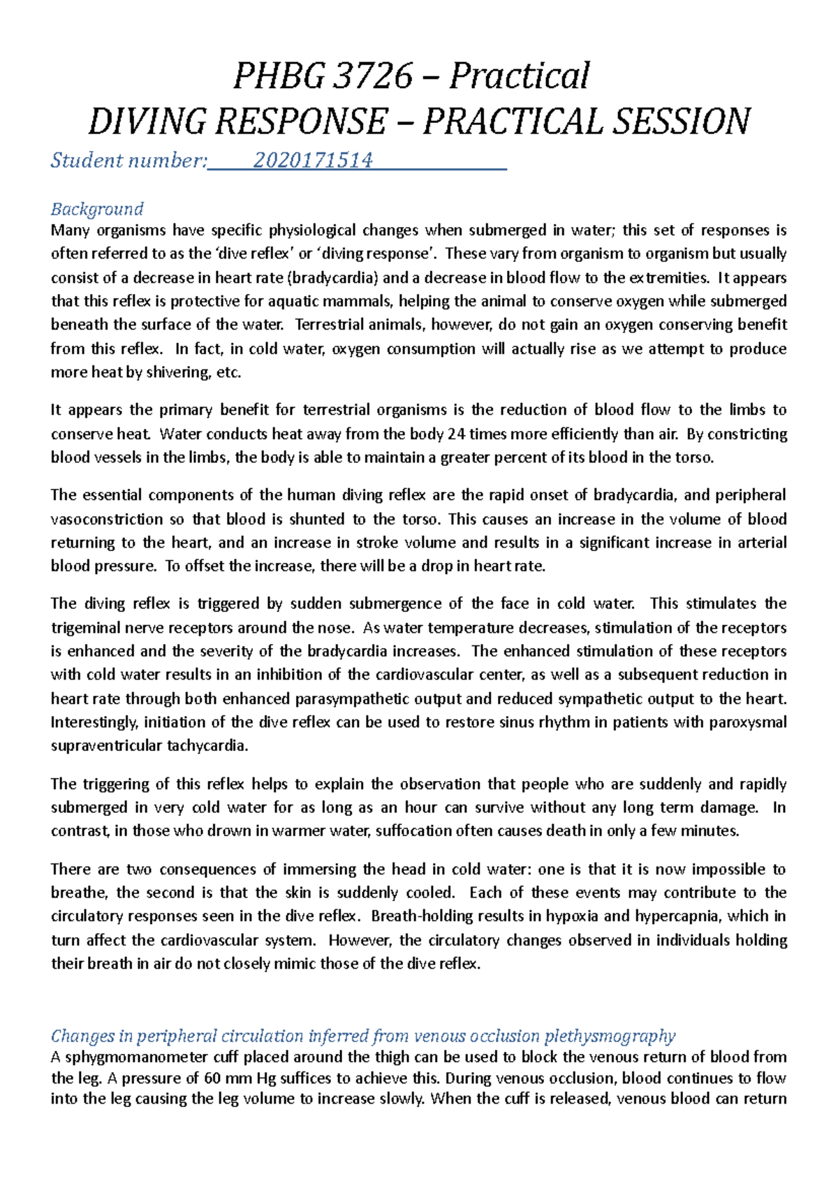 PHBG 3726 Diving response practical 2023 - PHBG 3726 – Practical DIVING ...