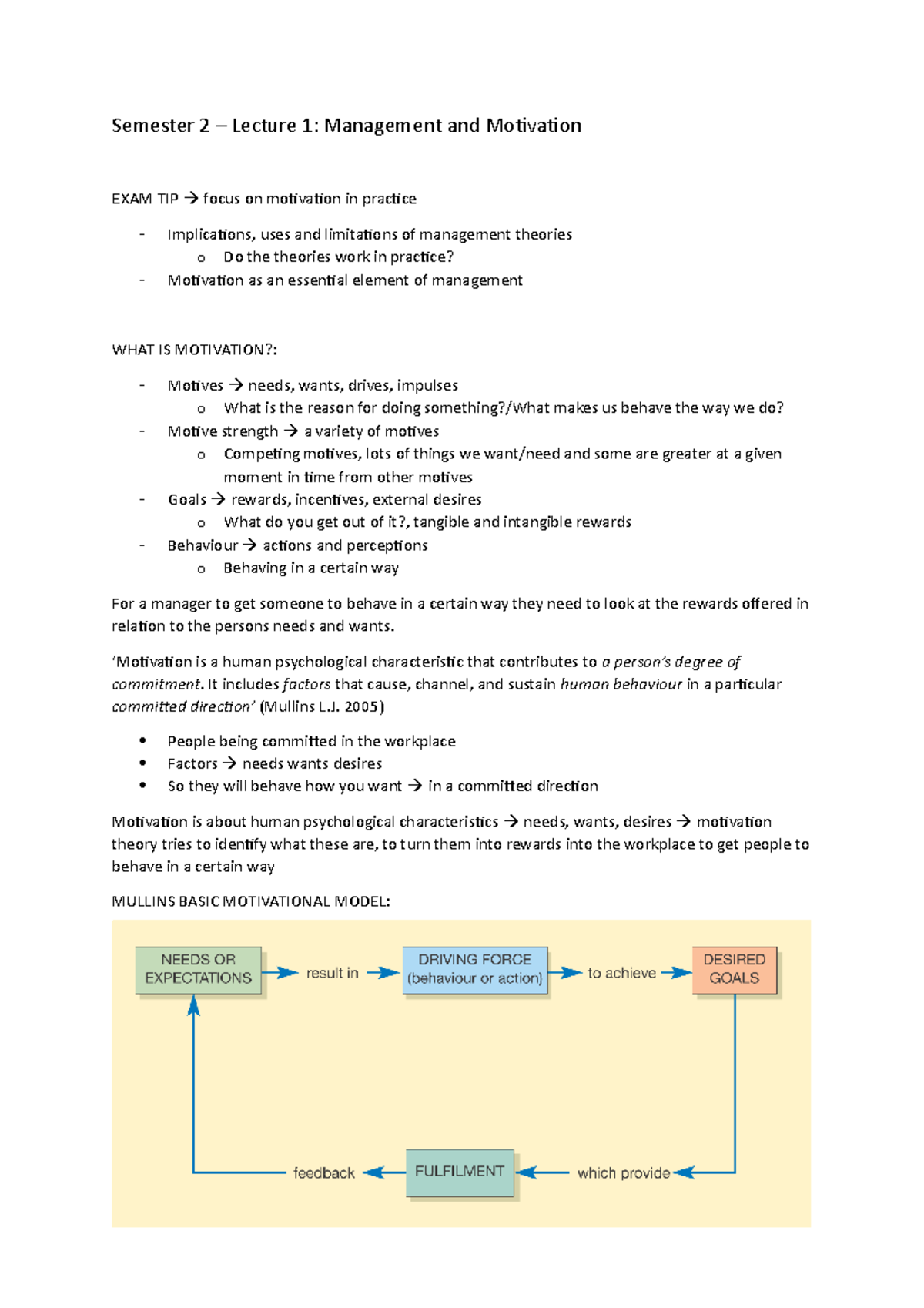 1. Management and Motivation - Semester 2 – Lecture 1: Management and ...
