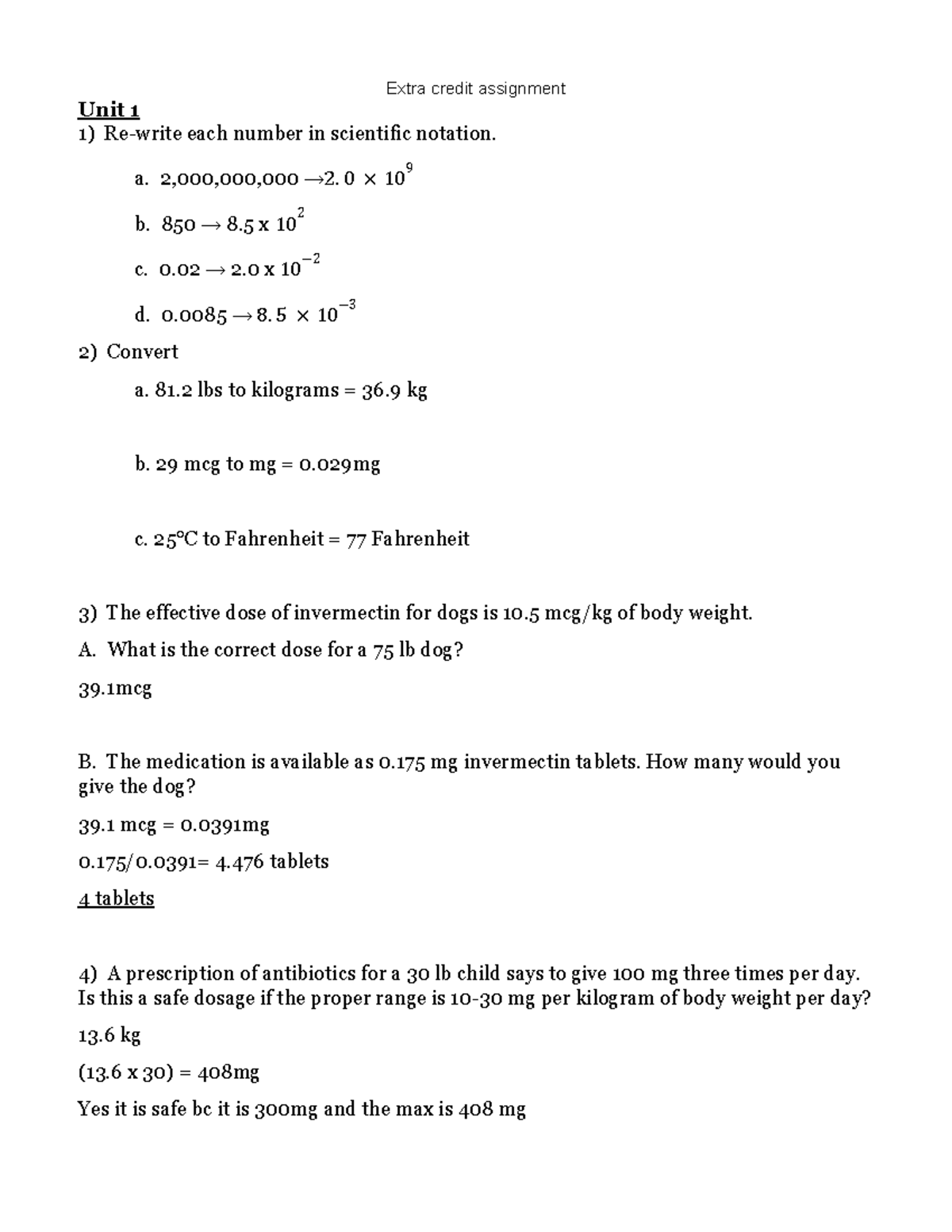 General Organic BioChem worksheet - Extra credit assignment Unit 1 Re ...