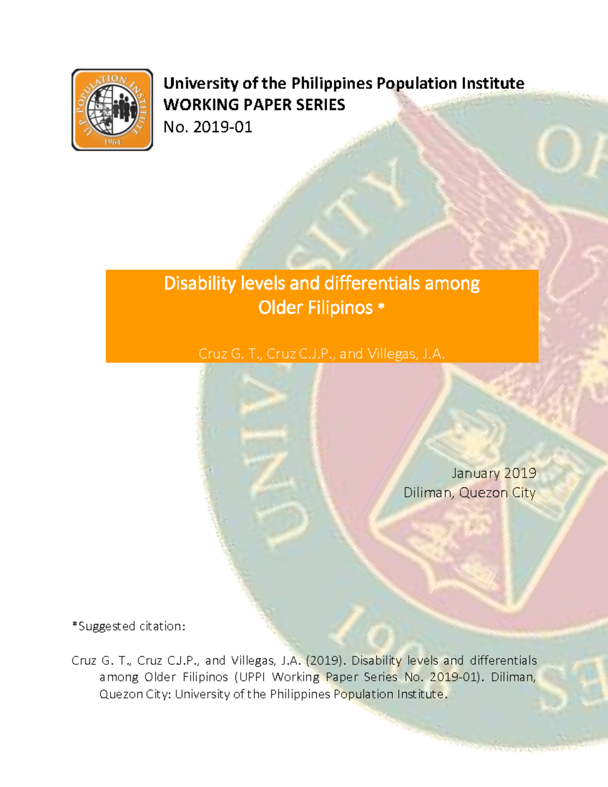 UPPI Working Paper Series 2019 - University of the Philippines ...