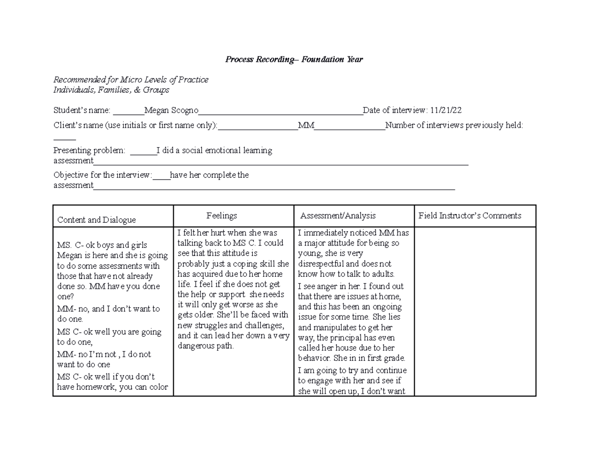 Process recording 11-21 - Process Recording– Foundation Year ...