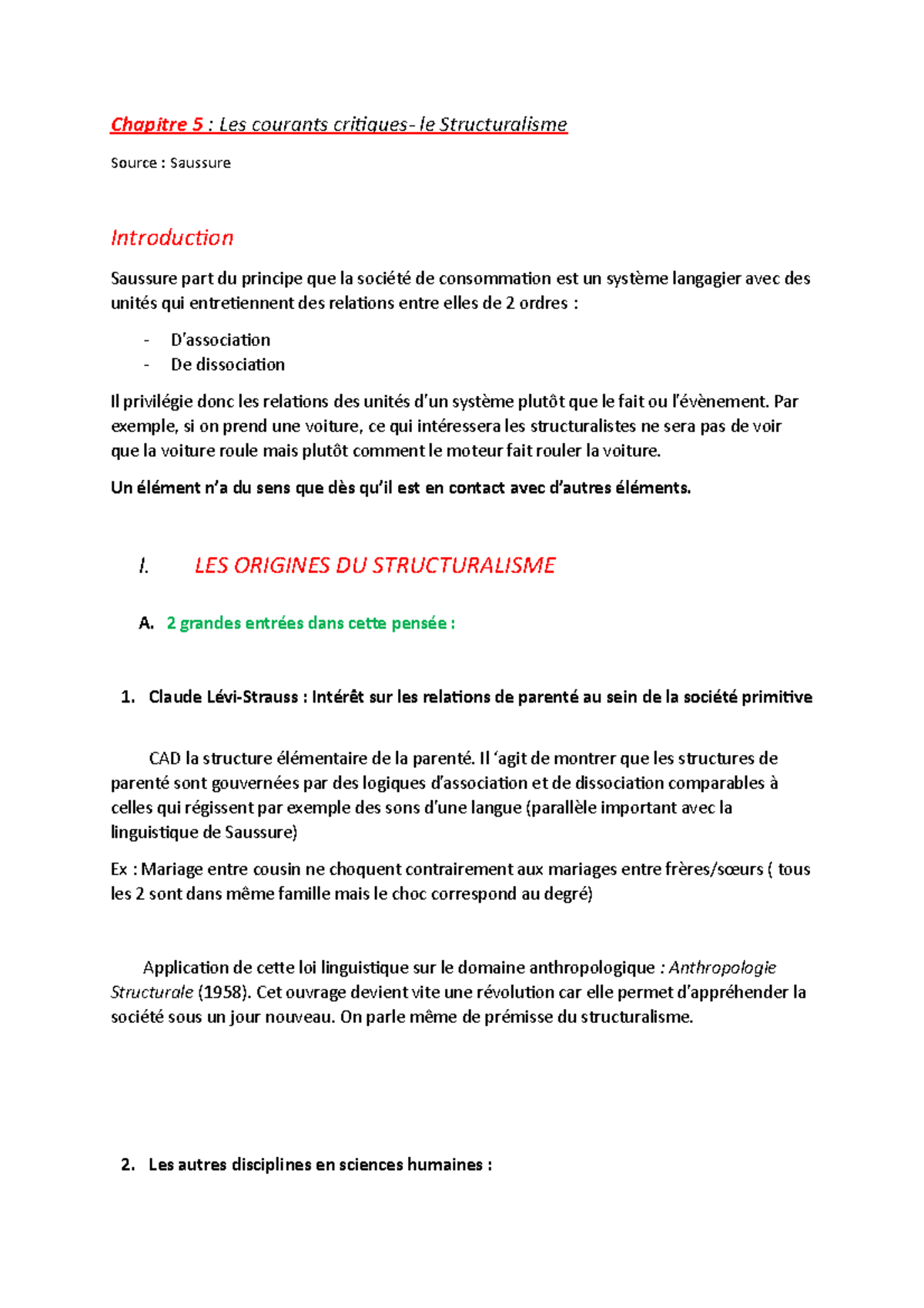 Chapitre 5 structuralisme - Chapitre 5 : Les courants criiques- le ...