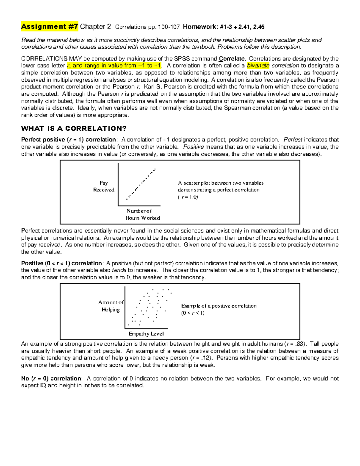 UA Stat Assignment #7 - Assignment #7 Chapter 2 Correlations pp. 100 ...