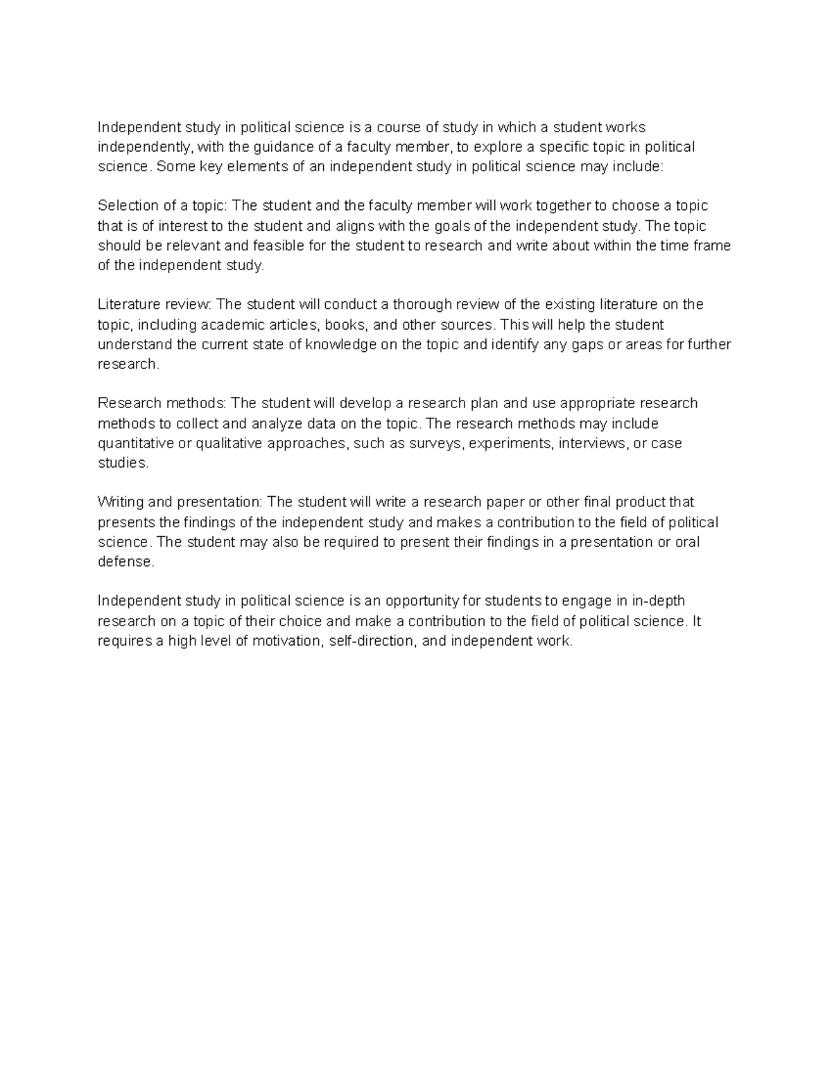 Independent Study in Political Science - Some key elements of an ...