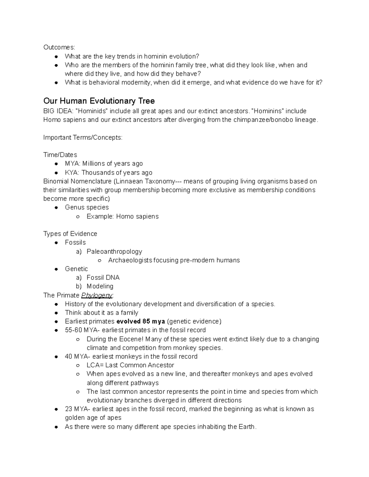 Module 3 Human Evolution - Outcomes: What are the key trends in hominin ...