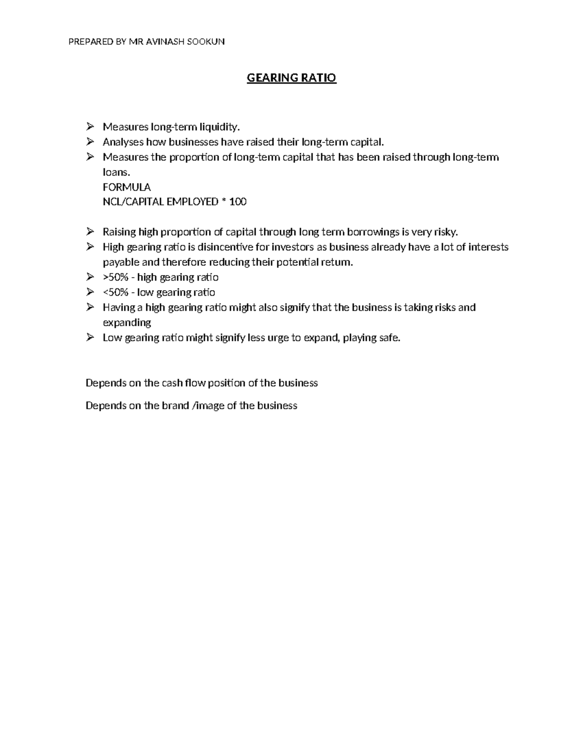 Gearing Ratio A-Level - PREPARED BY MR AVINASH SOOKUN GEARING RATIO ...