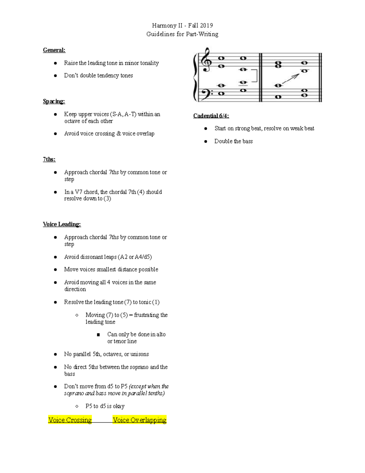 Part Writing Guidelines - Harmony II - Fall 2019 Guidelines for Part ...