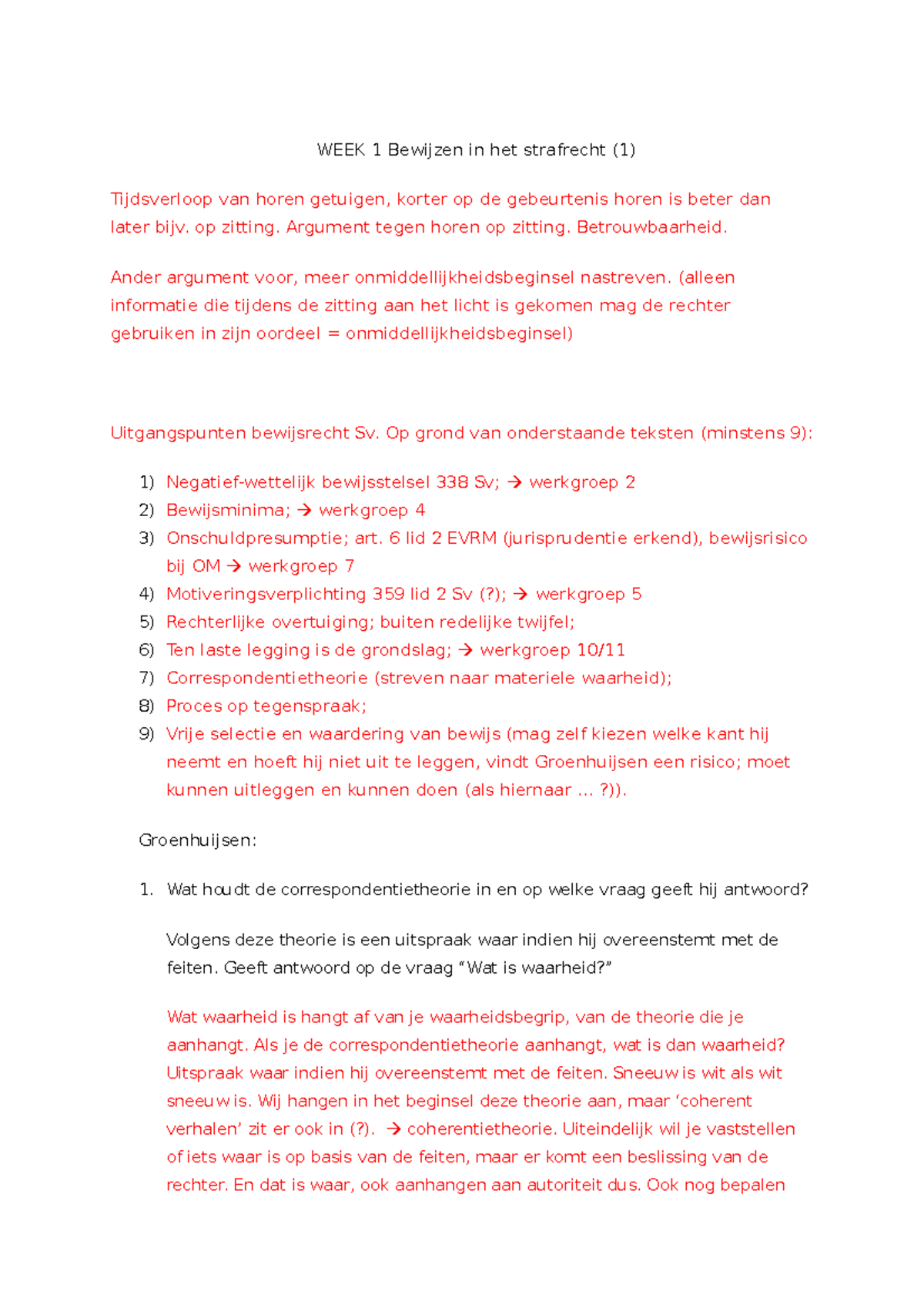 Week 1 Bewijzen in strafrecht - WEEK 1 Bewijzen in het strafrecht (1 ...