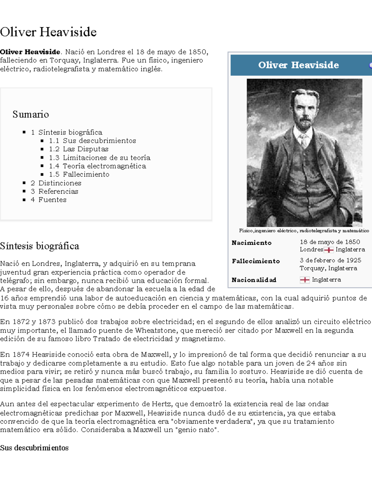Oliver Heaviside Biografía - Ecu Red - Oliver Heaviside Físico ...