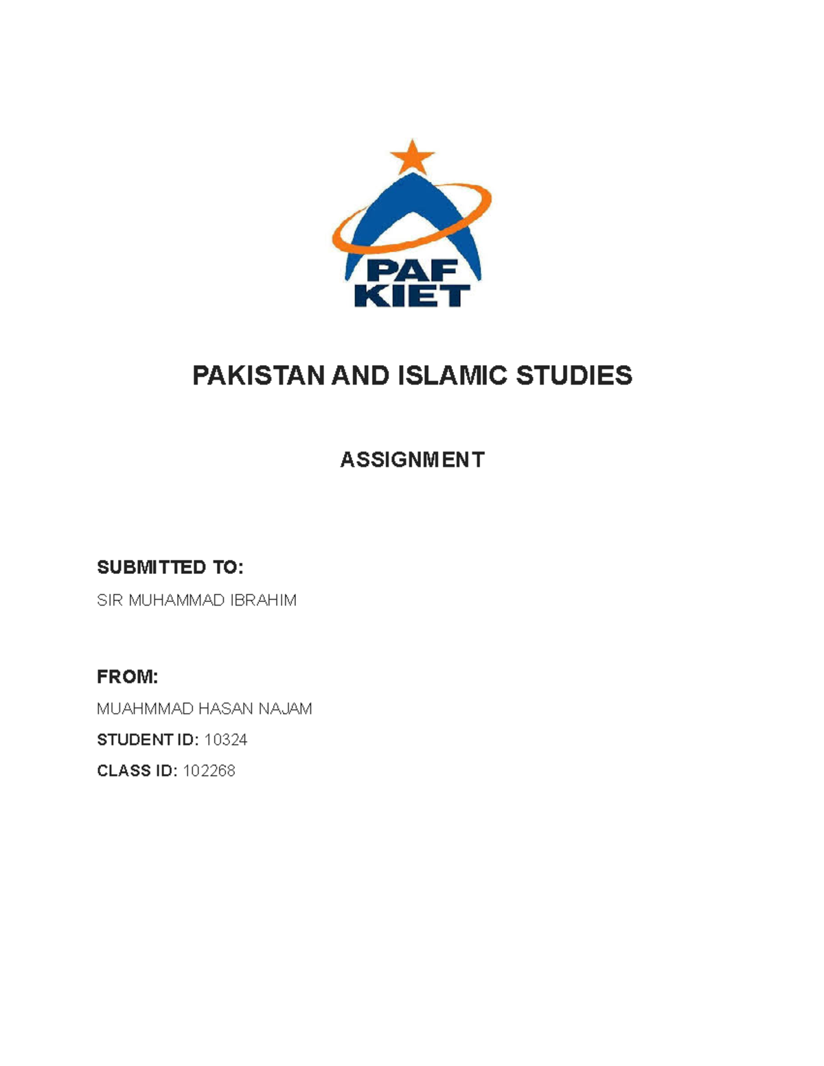 PIS Assignemnt 1 year - PAKISTAN AND ISLAMIC STUDIES ASSIGNMENT ...