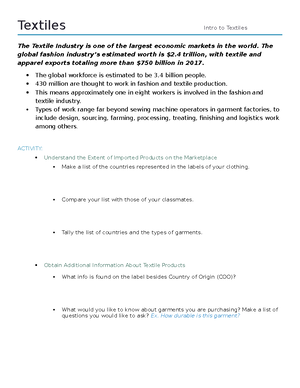 Chapter 1 Terminology- Intro to Textiles - Chapter I Terminology Fabric ...