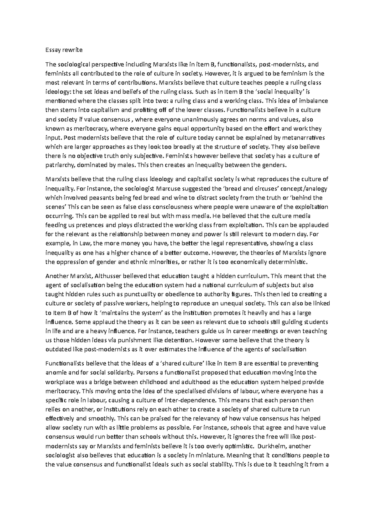 Essay rewrite - Essay rewrite The sociological perspective including ...