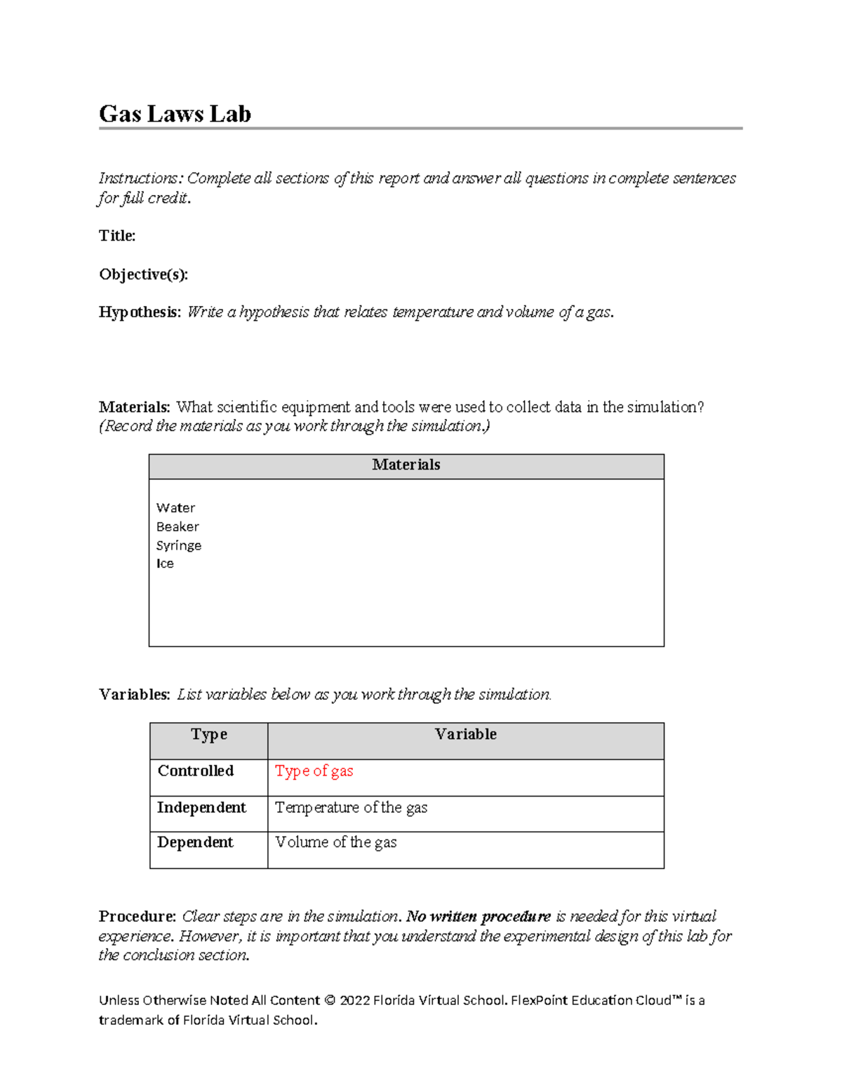 6.05 chem lab - Homework - Gas Laws Lab Instructions: Complete all ...