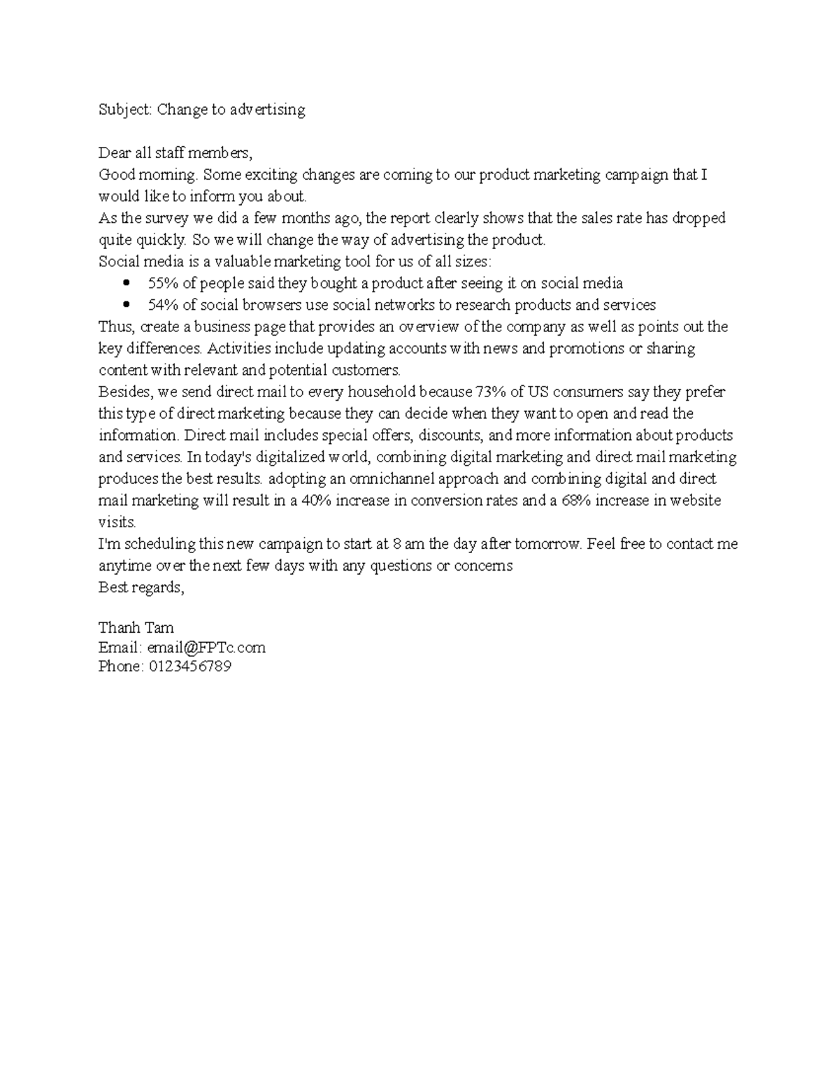 Email - Subject: Change to advertising Dear all staff members, Good ...