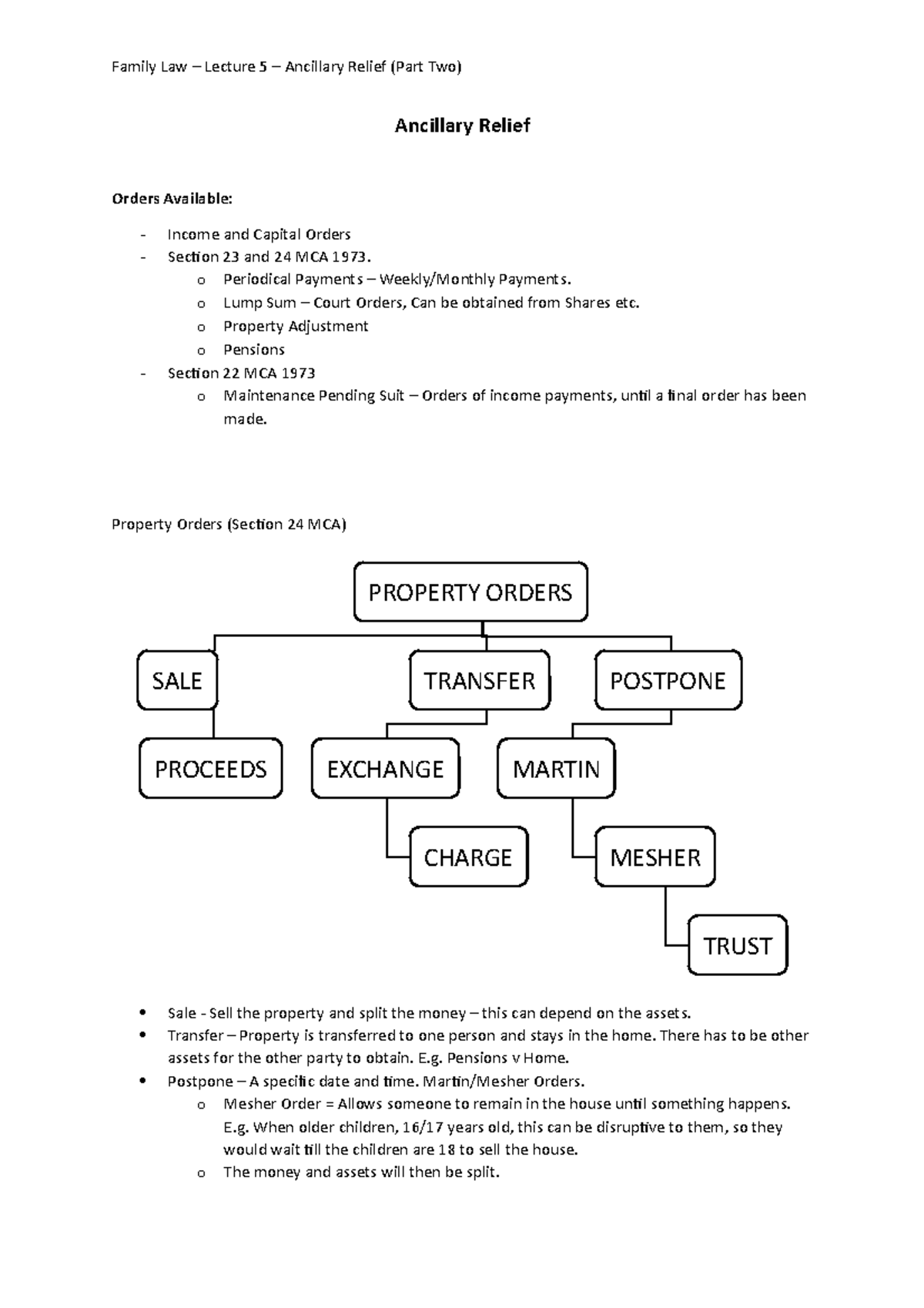 Lecture 5 - Ancillary Relief (Part Two) - Ancillary Relief Orders ...