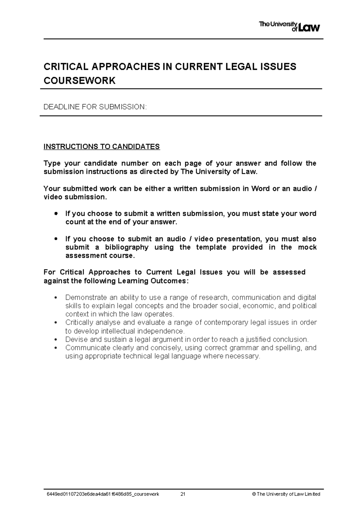 2324 crit ce02 mock assessment coursework - CRITICAL APPROACHES IN CURRENT LEGAL ISSUES ...