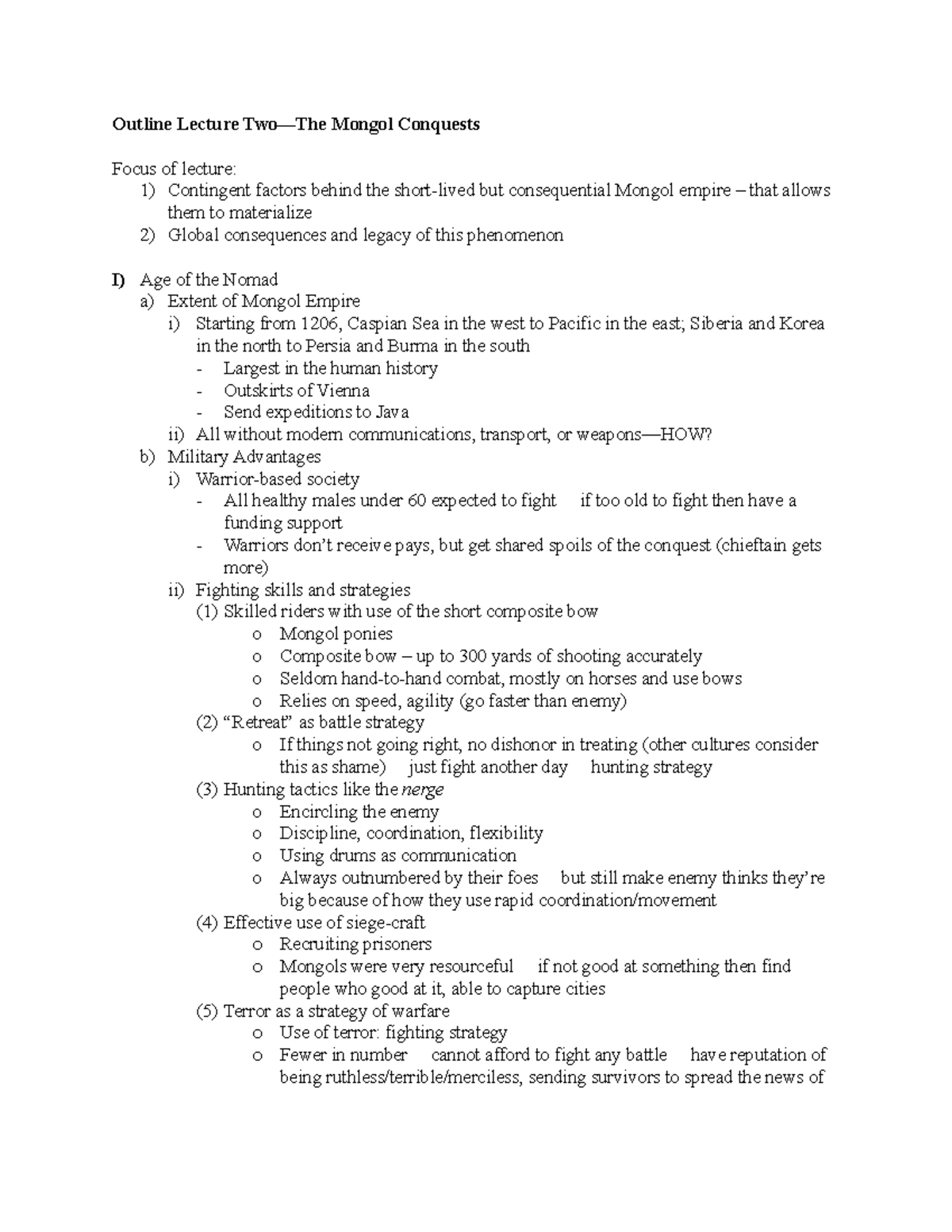 Outline Lecture Two—The Mongol Conquests - o What’s happening between ...