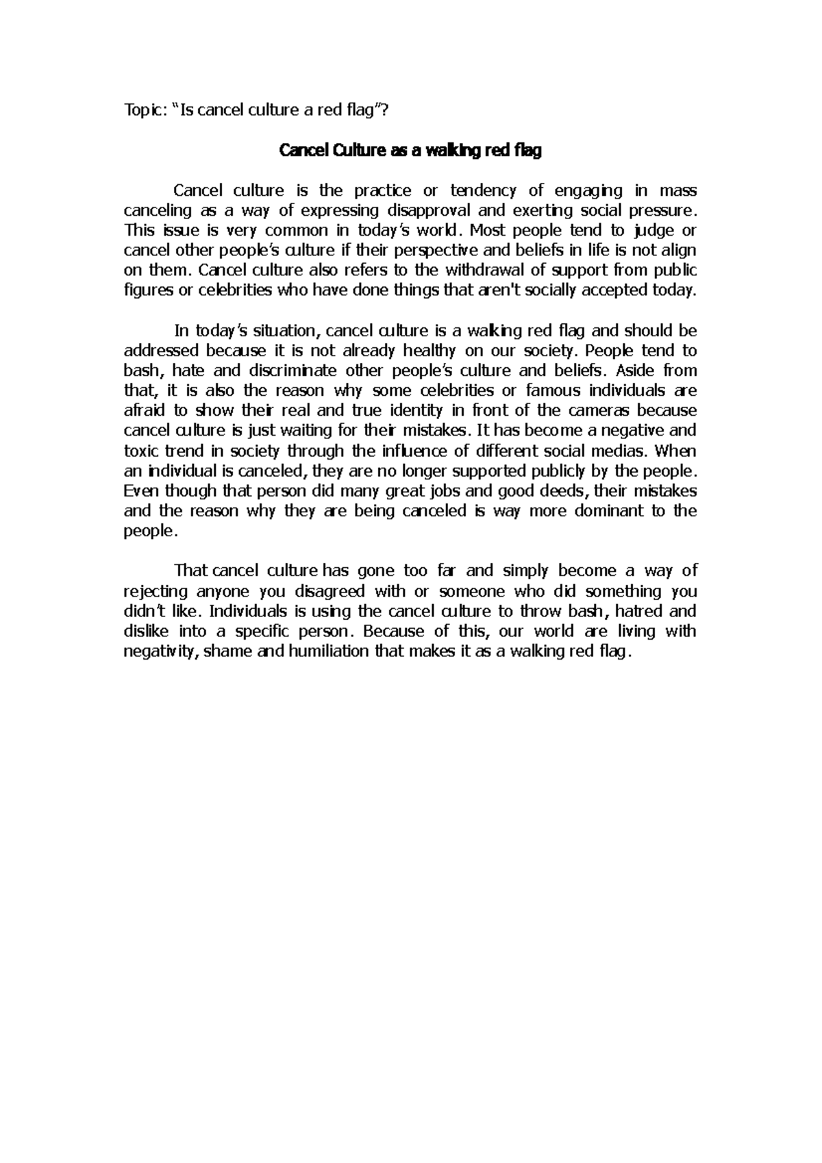 Essay on Cancel Culture with 100+ words - Topic: “Is cancel culture a ...