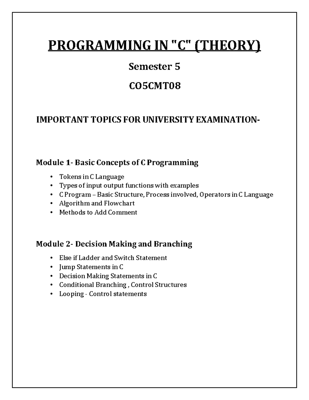 Prgrmg IN C = Importants - PROGRAMMING IN "C" (THEORY) Semester 5 ...