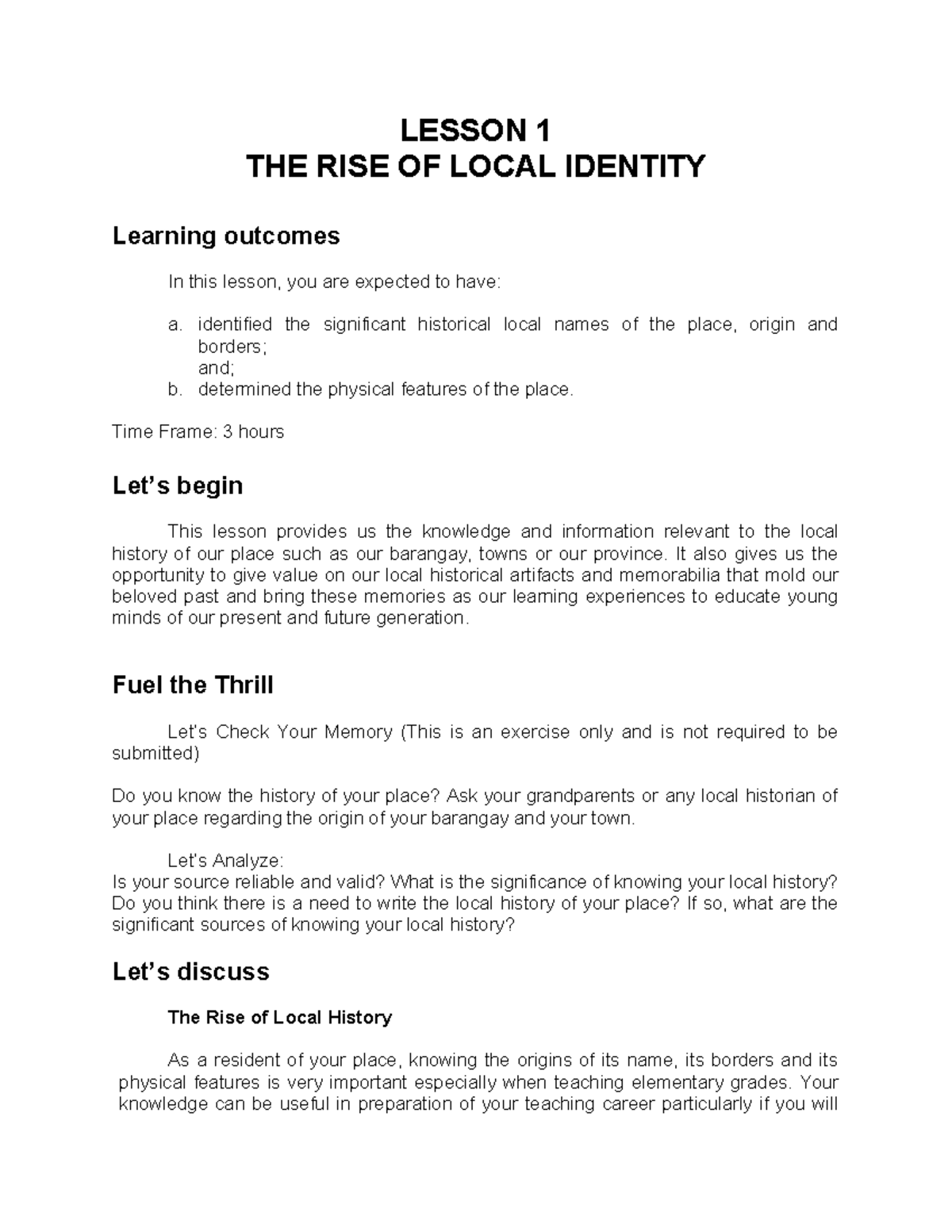 TSOS2. Lesson 1 - The rise of local identity - LESSON 1 THE RISE OF ...