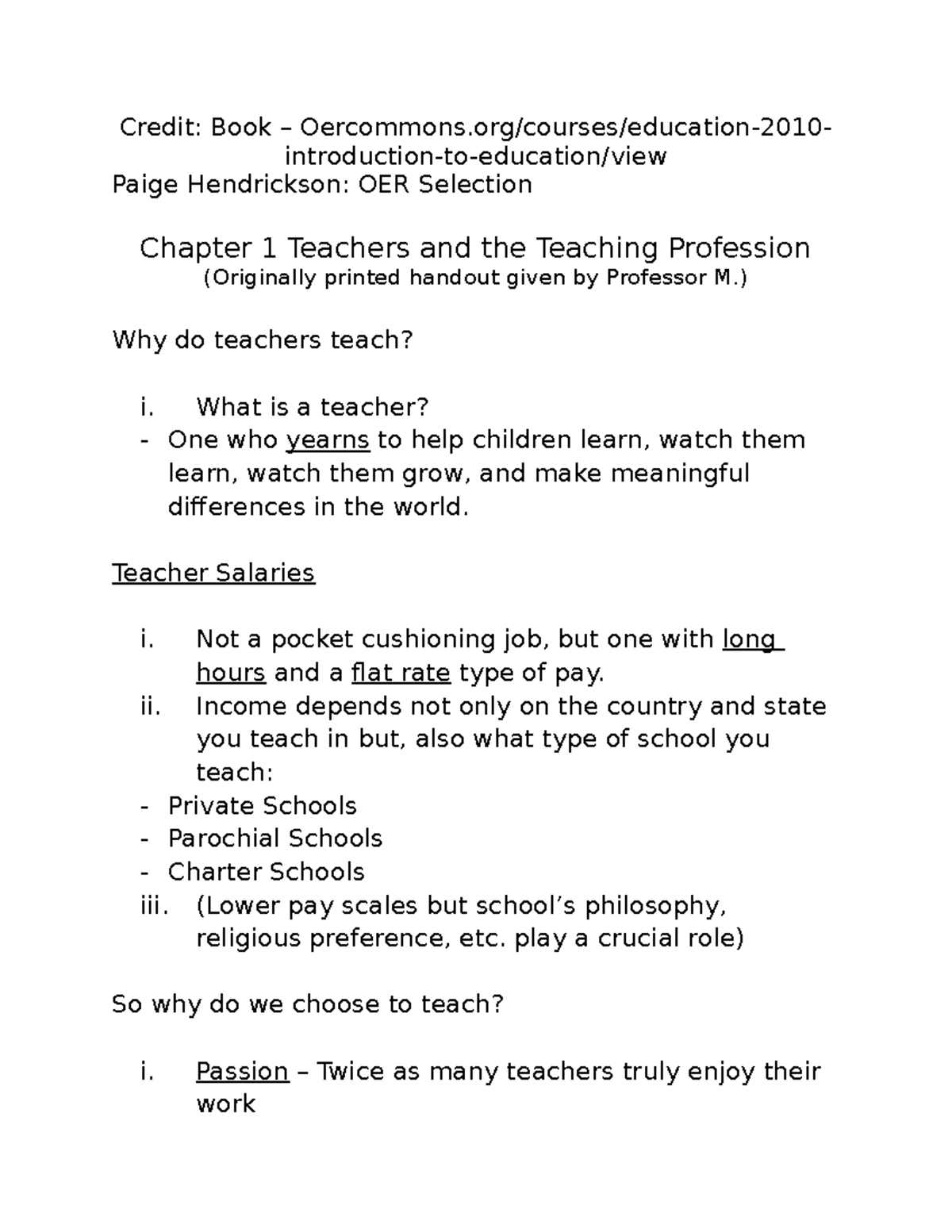 Intro to Education - Chapter One - Credit: Book – Oercommons/courses ...