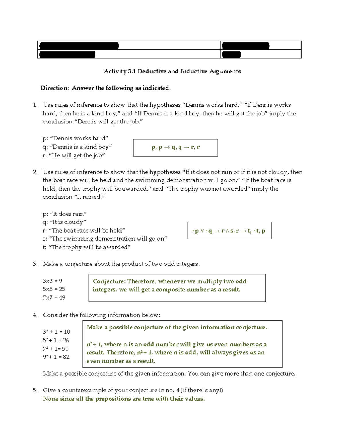 Deductive and Inductive Arguments - Name: Cristy Ann B. Sevilla Date: 10/23/ Program: BSCE_1O ...