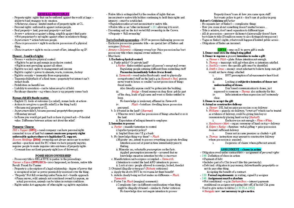 Property Test 1 Cheat Sheet 2021 - GENERAL PRINCIPLES Property rights ...