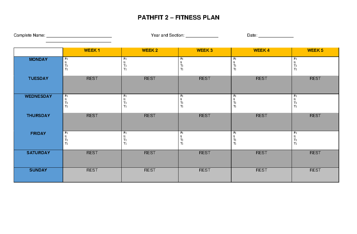 F.I.T - PATHFIT 2 – FITNESS PLAN Complete Name ...