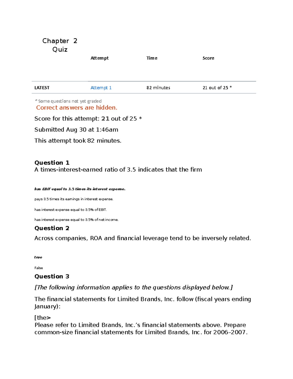 Chapter 2 Review - Chapter 2 Quiz Attempt Time Score LATEST Attempt 1 ...