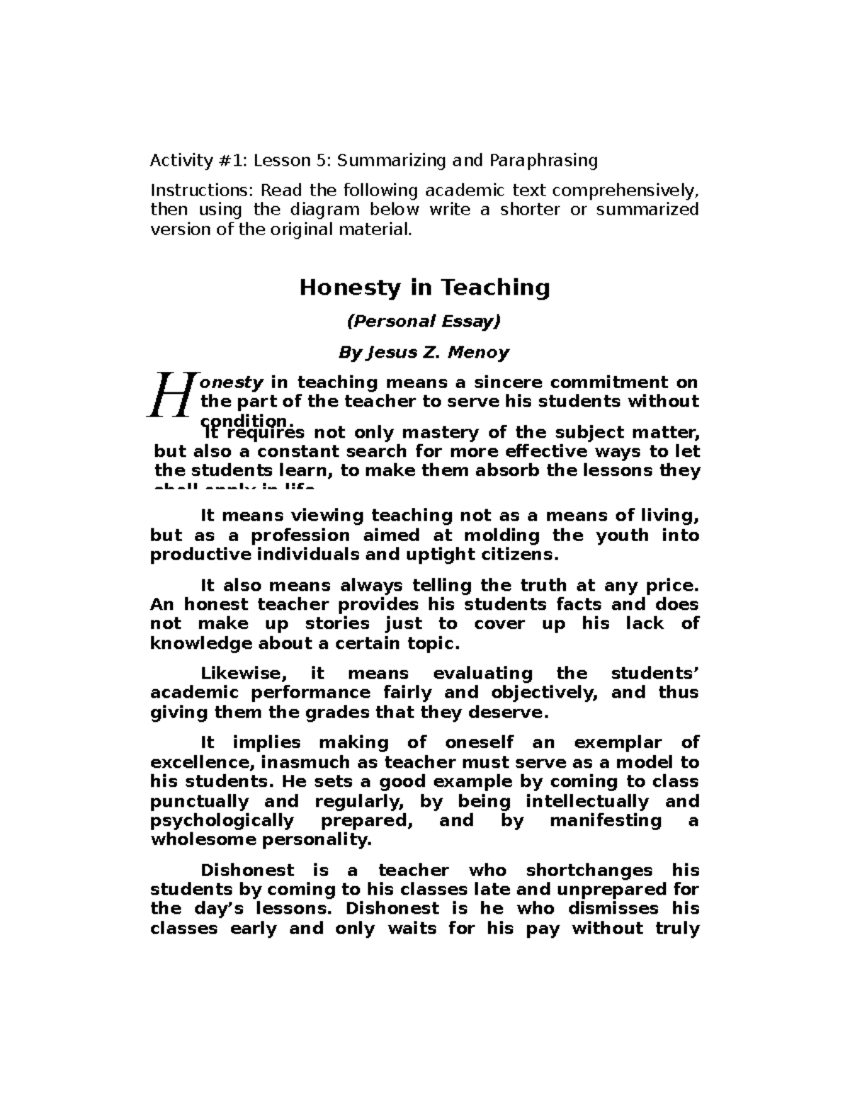 EAPP Activity #1 - We were tasked to summarize this example - Activity ...