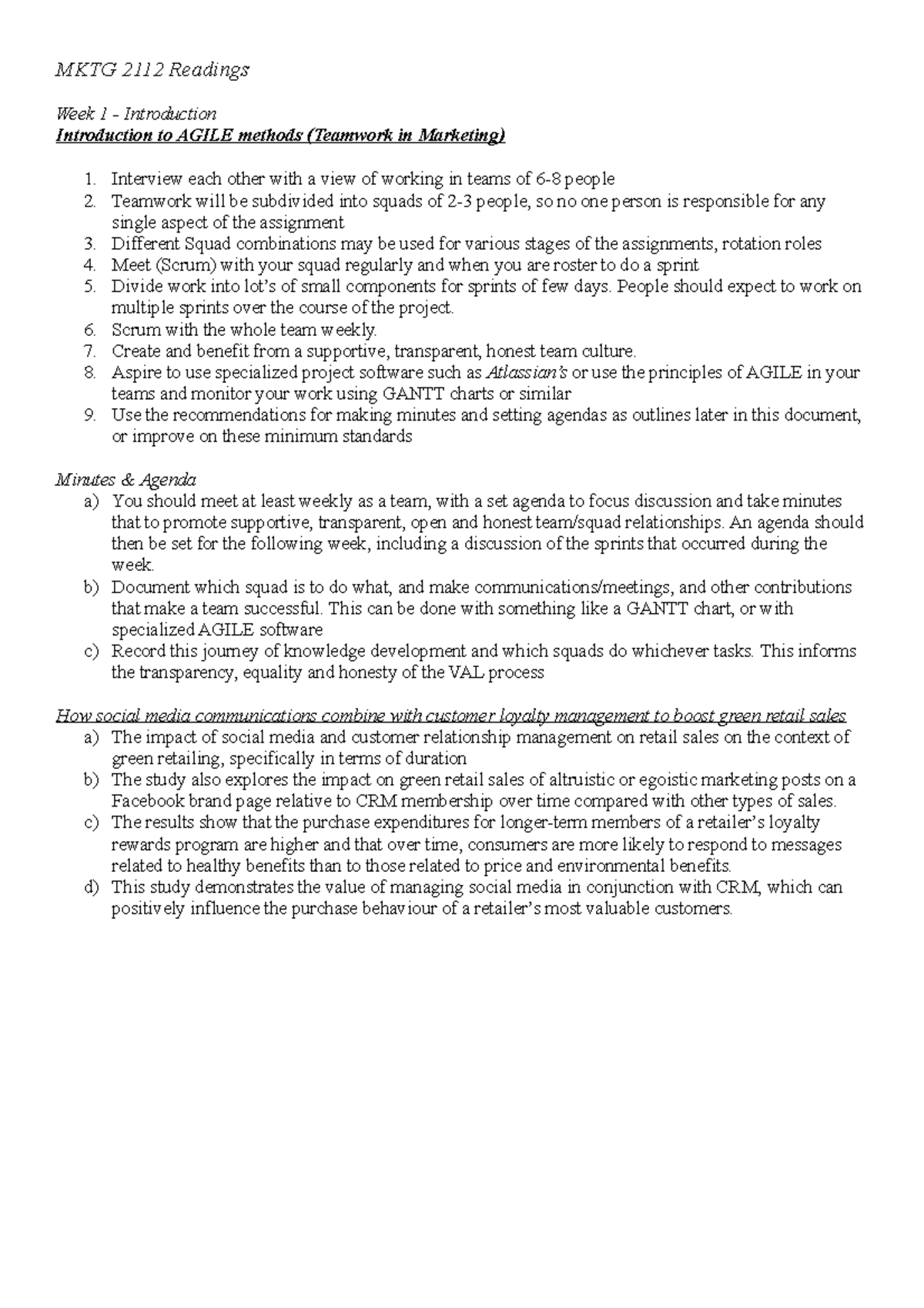 MKTG 2112 Readings - notes - MKTG 2112 Readings Week 1 - Introduction ...