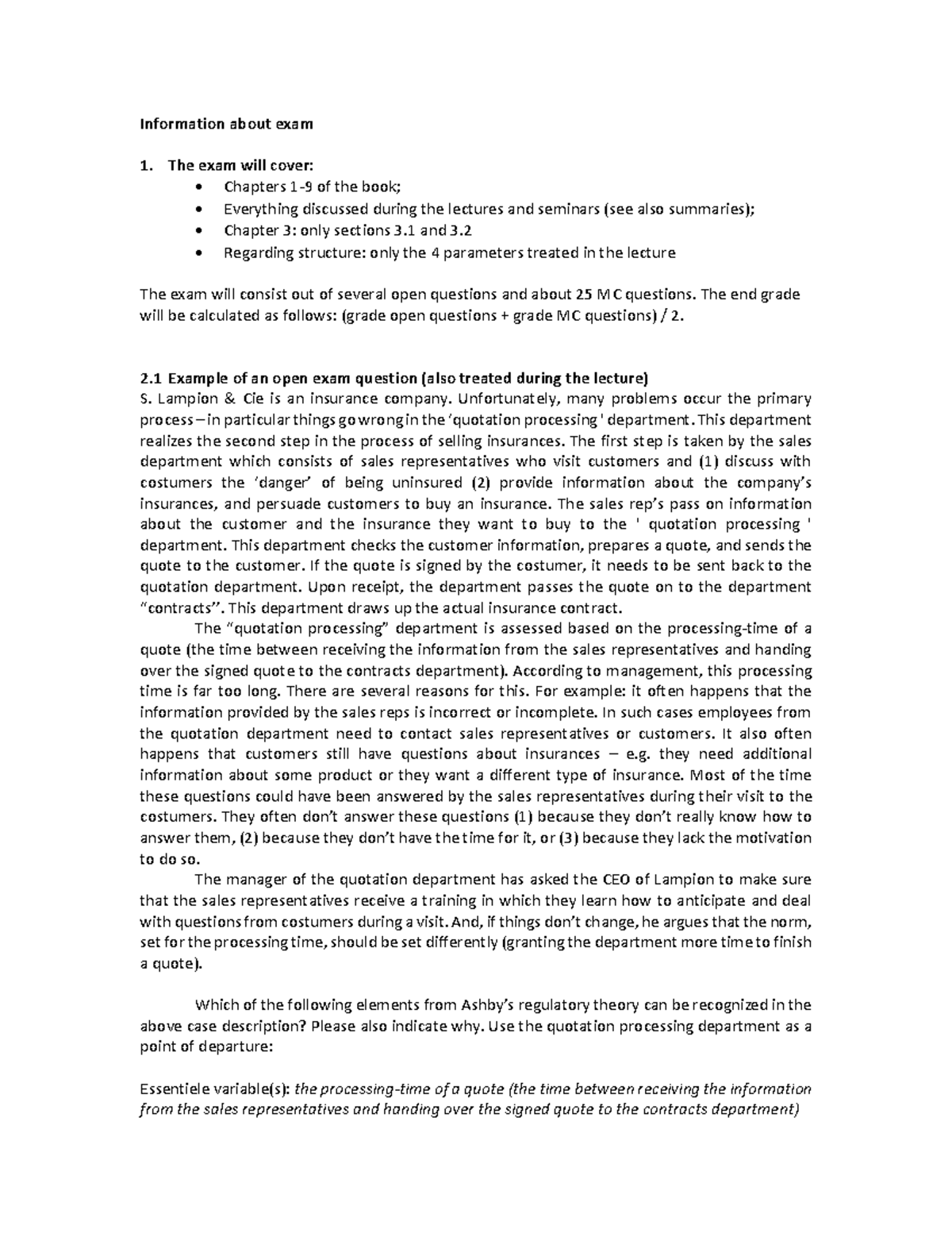 Exam info and examples of questions - Information about exam The exam ...