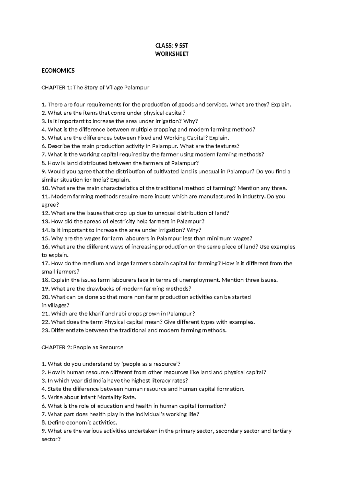 Class 9 SST Worksheet - practice materials - CLASS: 9 SST WORKSHEET ...