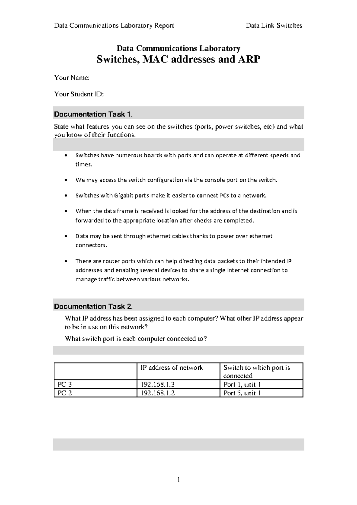 Practical We Eek 9 1 Okayyy Data Communications Laboratory Switches Mac Addresses And Arp