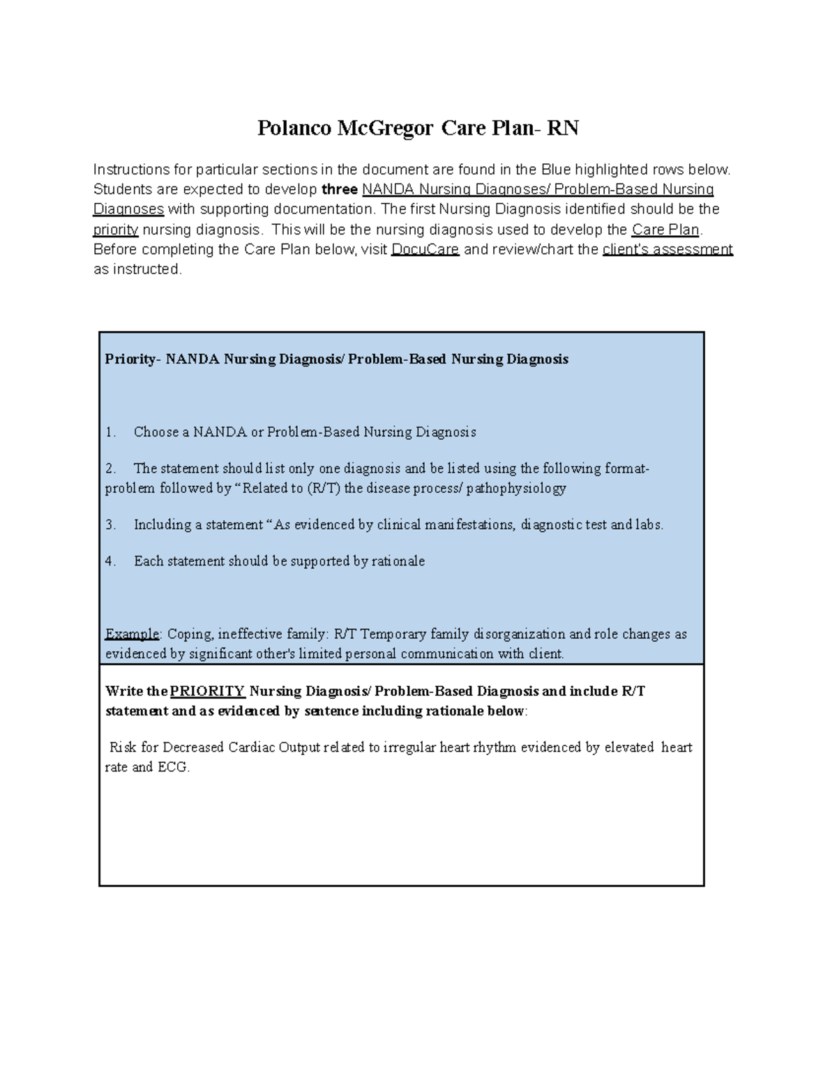 Care Plan- Jared Griffin - Polanco McGregor Care Plan- RN Instructions ...