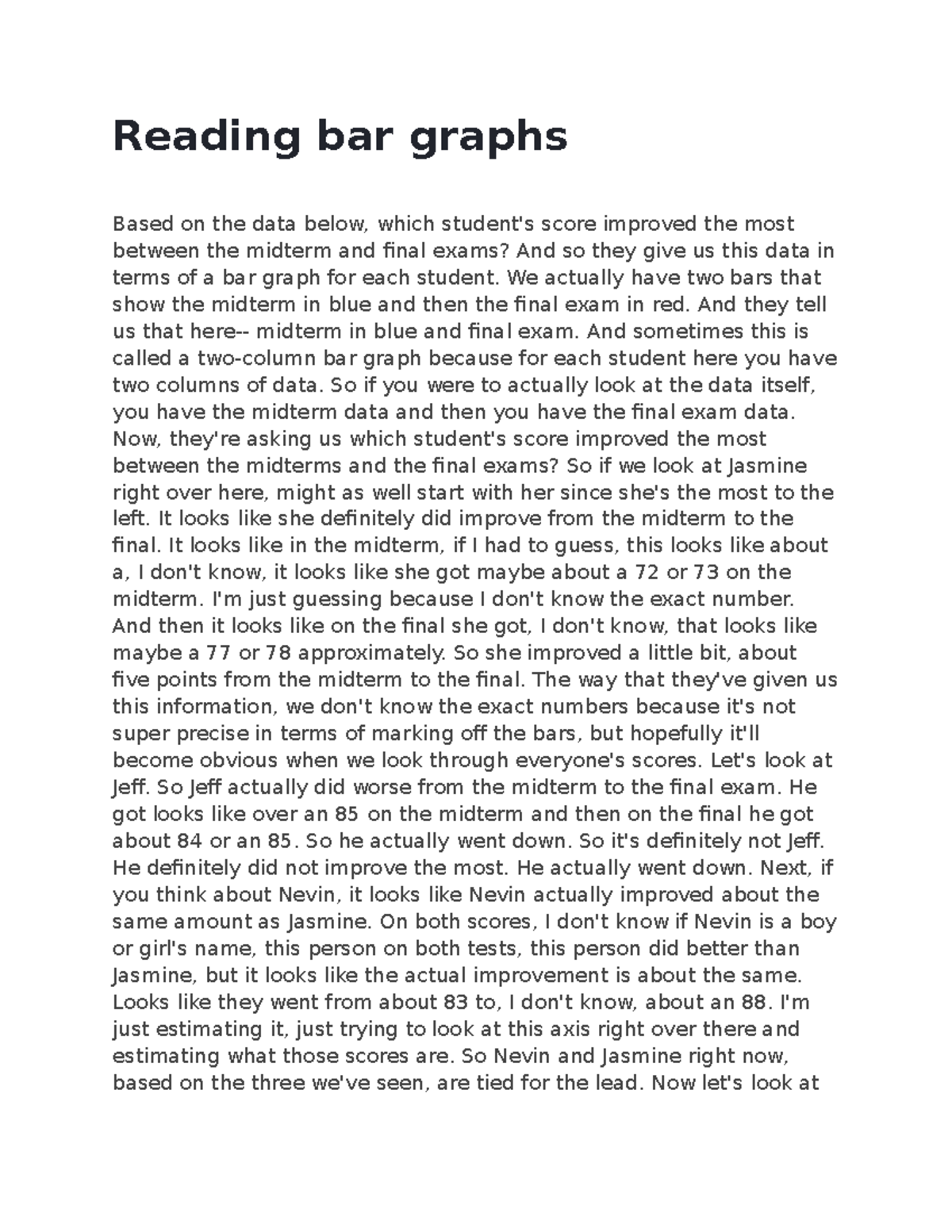 Reading bar graphs - Tutorial work - Reading bar graphs Based on the ...