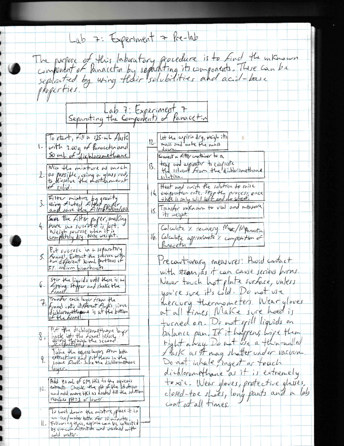 lab 7 prelab: separating the components of Panacetin - Chem 221 - Studocu