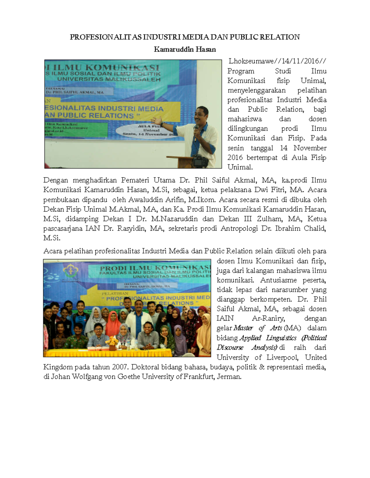 Kegiatan Profesionalitas Media DAN Public Relation - PROFESIONALITAS ...