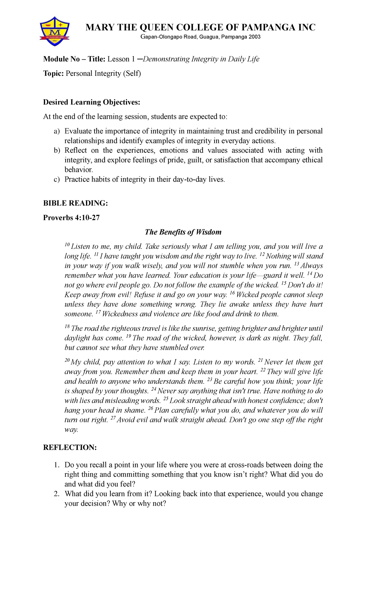 Module 1 Lesson and assessment v1 - Gapan-Olongapo Road, Guagua ...